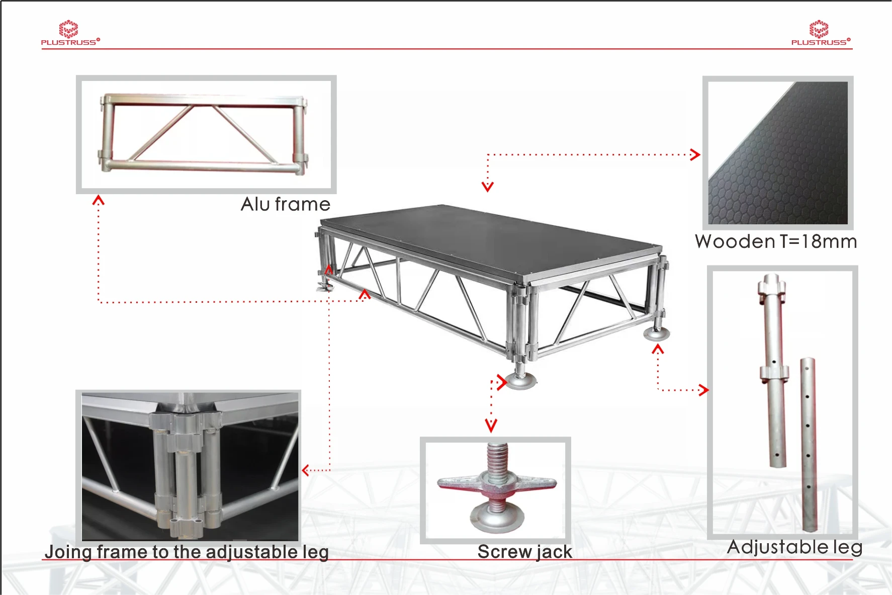 Stages Platform Podium Stand Roof DJ Truss System with Adjustable Legs ...