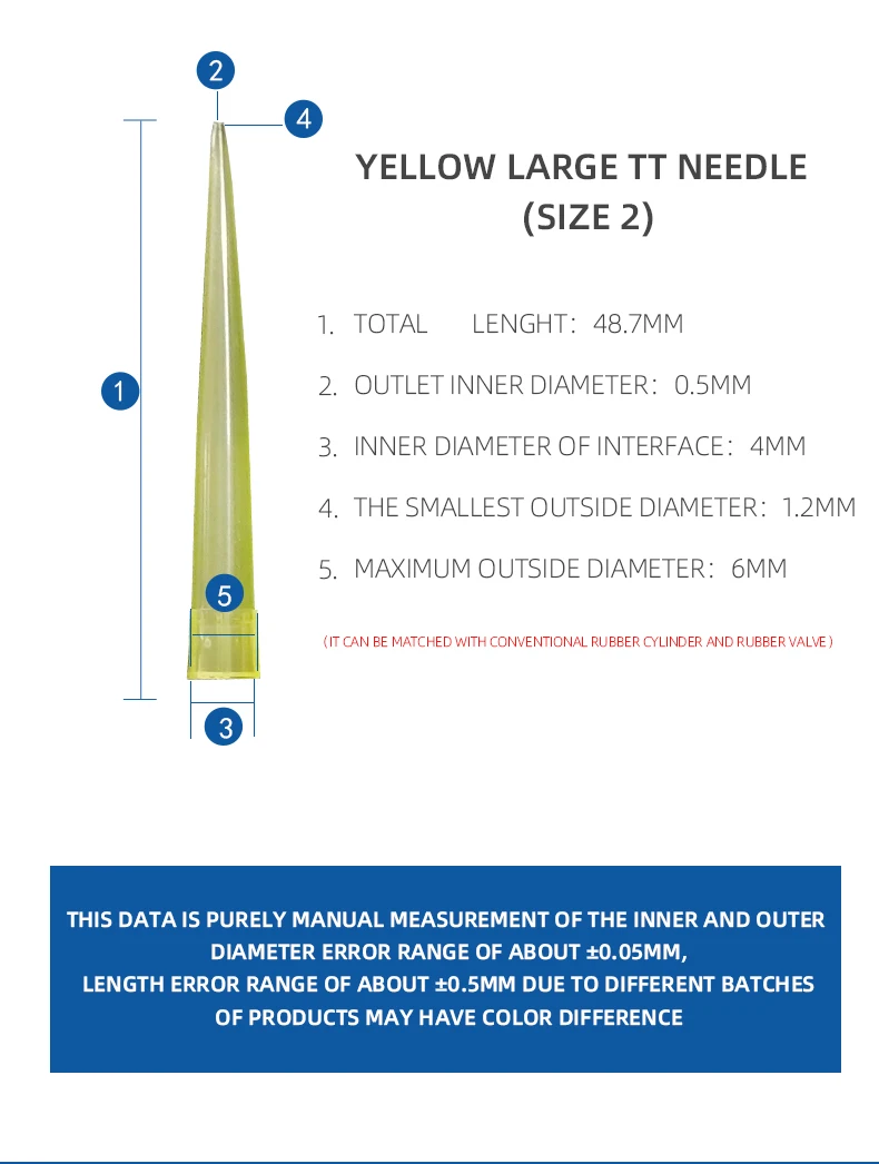 TT Dispensing Needle Yellow Tapered Tube Design Lock Tip Adjustable ...