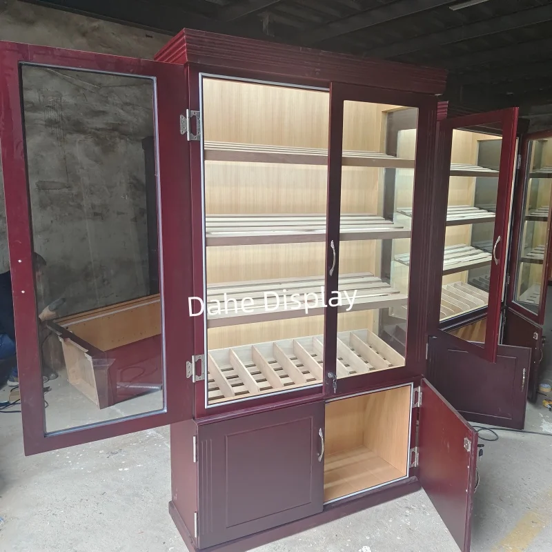 Display Cigar Showcase - Wooden Humidor Cabinet with Glass Doors