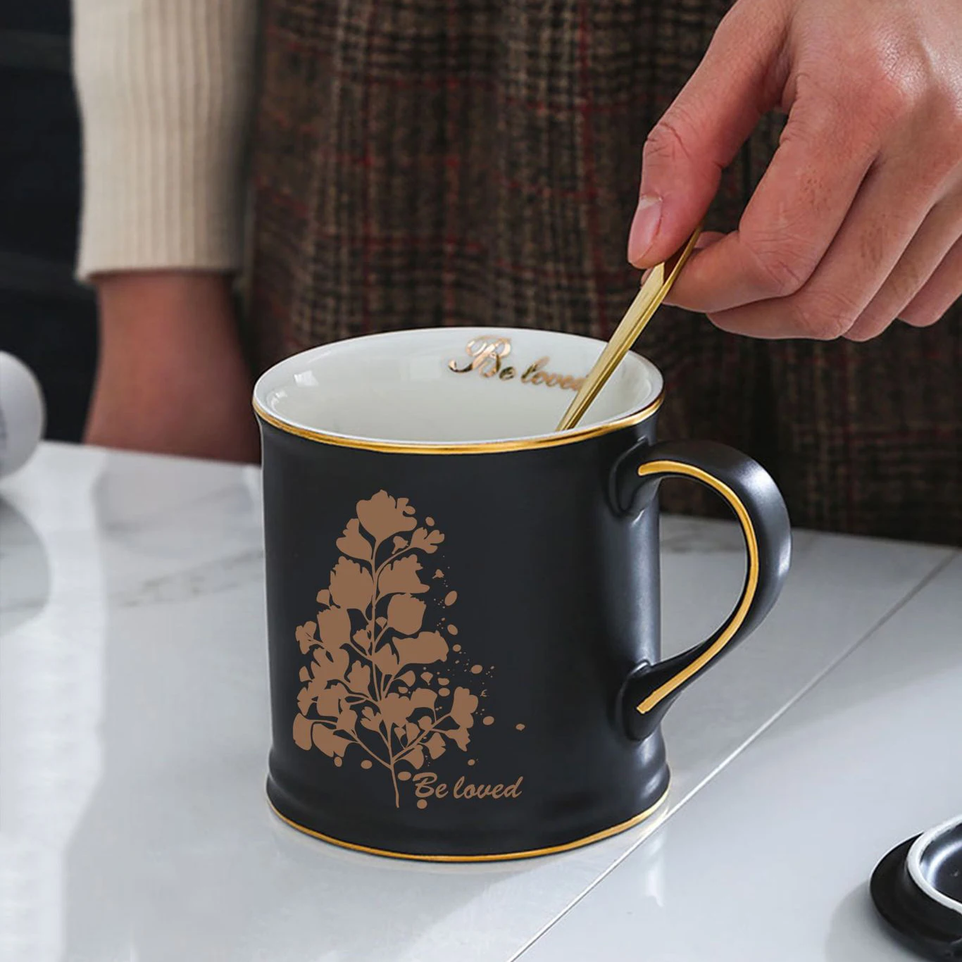 Custom Gold Rim Coffee Mug Nordic Ceramic Cafe Mug With Gift Box - Buy ...