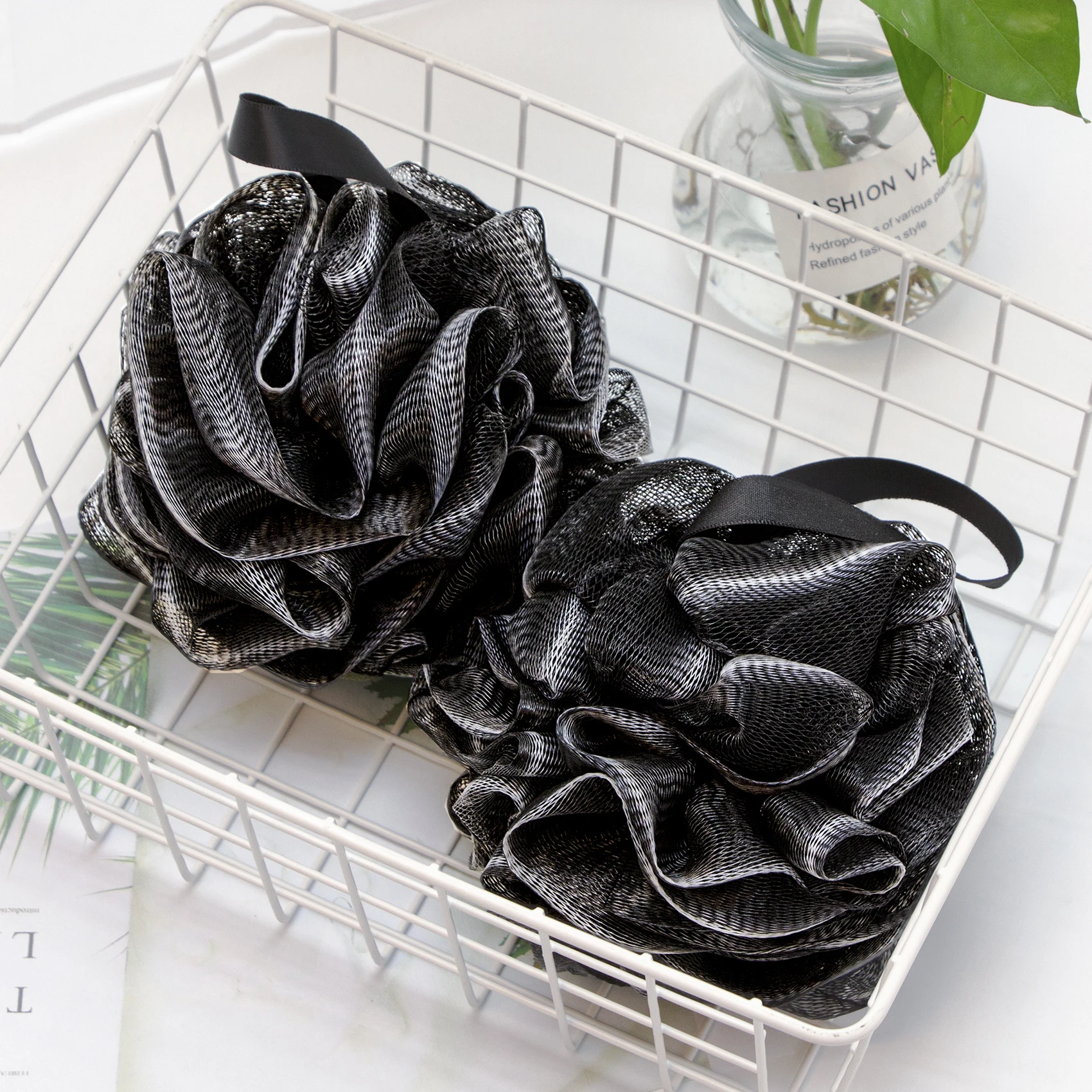 Black PE Exfoliating Bamboo Loofah Charcoal Bath Sponge