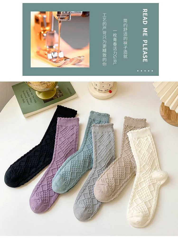 Japanese Solid Color Diamond Shaped Bubble Mouth Socks Cute Soft Women ...