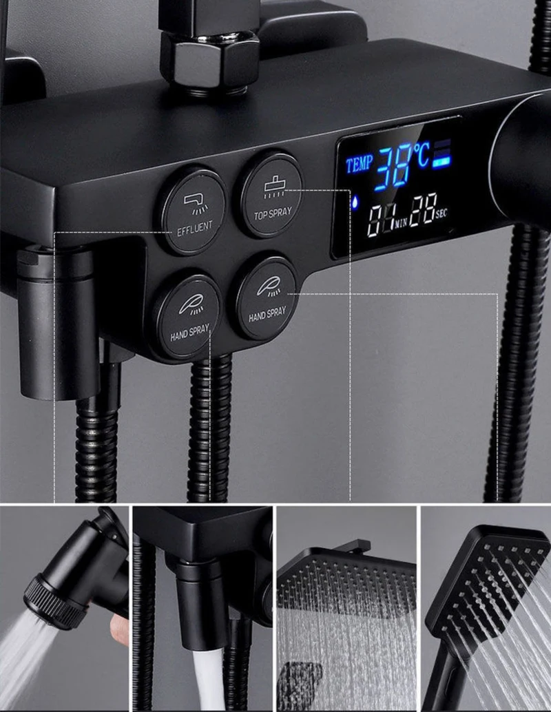 Contemporary Shower System - Black Gold LED Digital Faucet