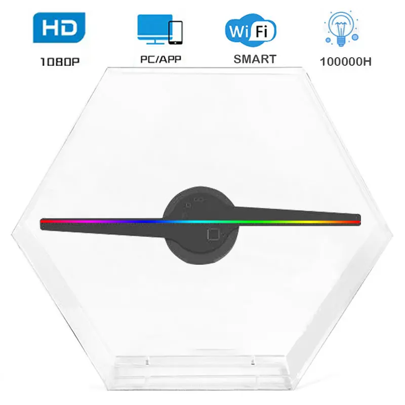 Hexagonal Desktop Hologram Equipment 30cm 3d Indoor Fan Hologram Advertising Led Display Fan ...