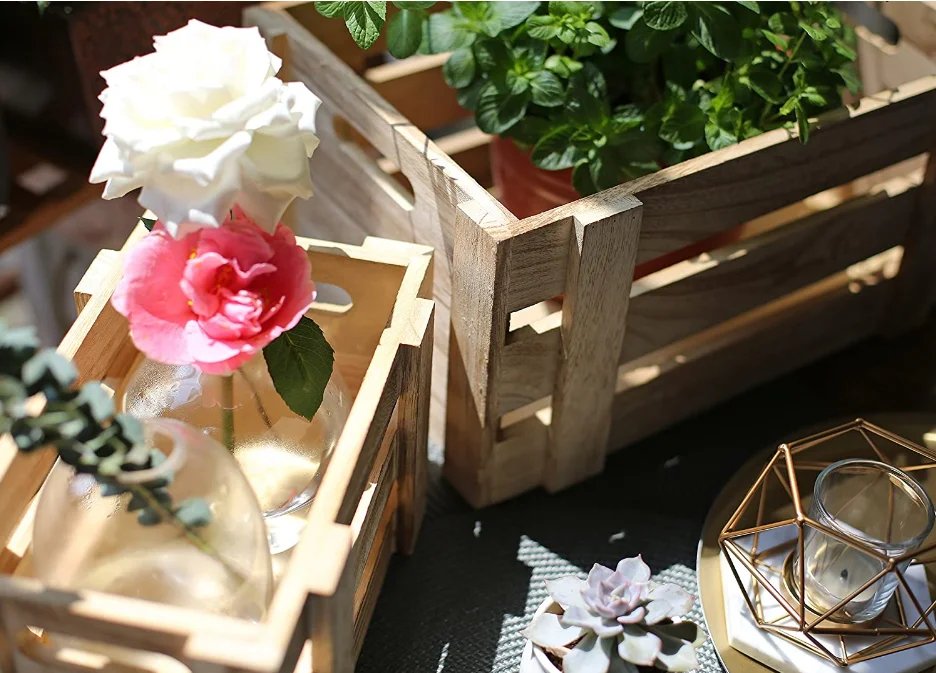 Wood Crates Unfinished Natural Country Style Wood Crate Set For Storage ...