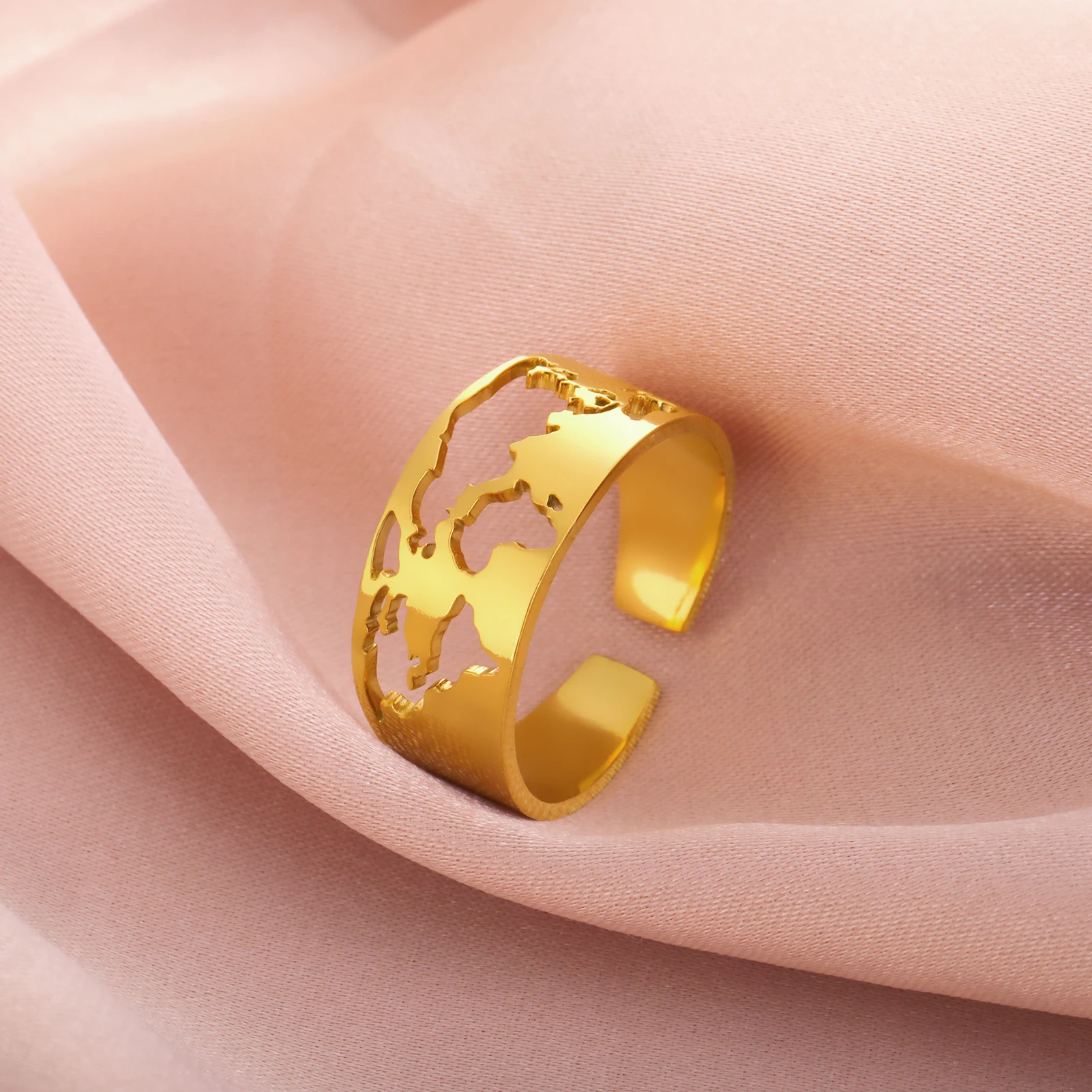 Globe World Map Open Ring Fashion Adjustable Traveler Rings Stainless ...