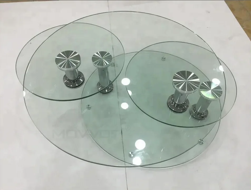 Full Swivel Round Coffee Table With Transparent 3 Levels Glass Top And ...