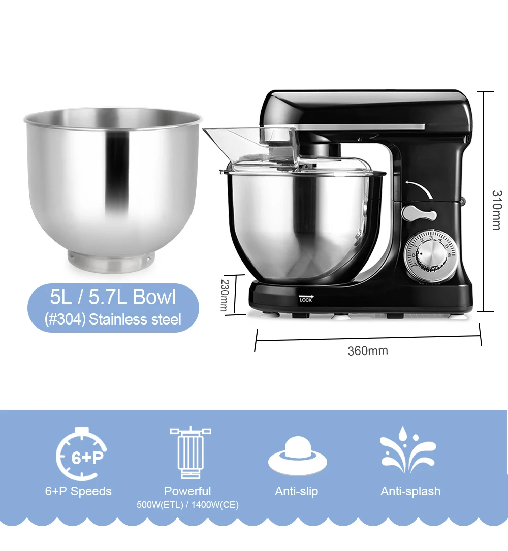 Murenking Multifunction Stand Mixer - 1300W, 5L Capacity