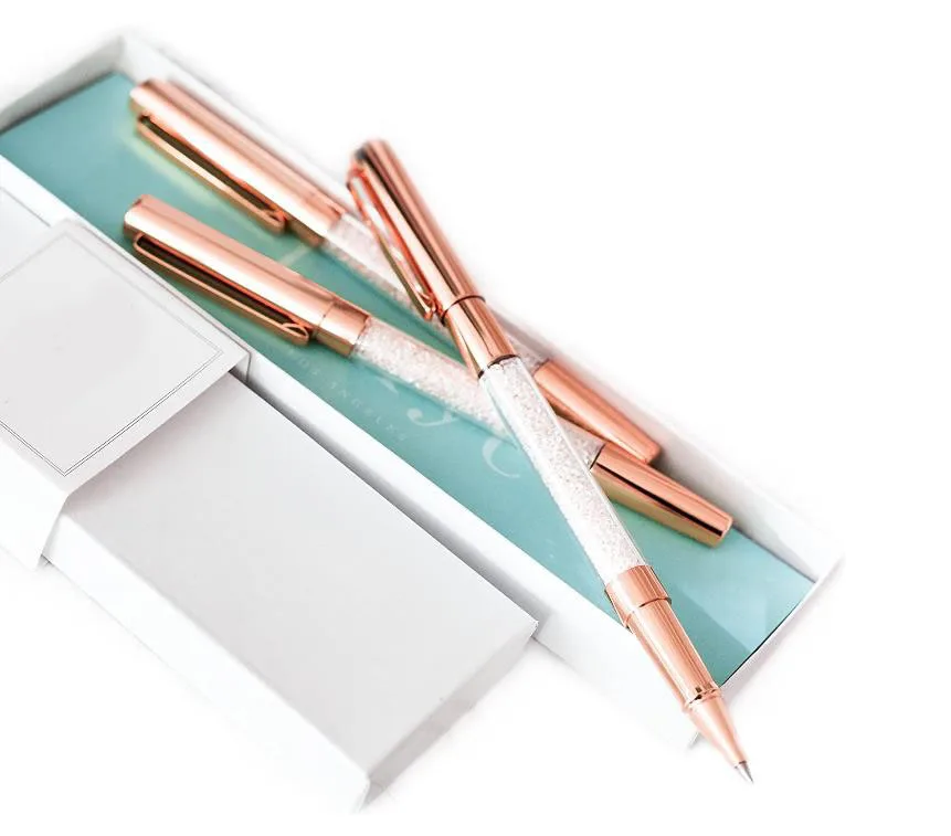 Rose Gold Crystal Gel Pens In Glossy White Gift Box Rose Gold Pen ...