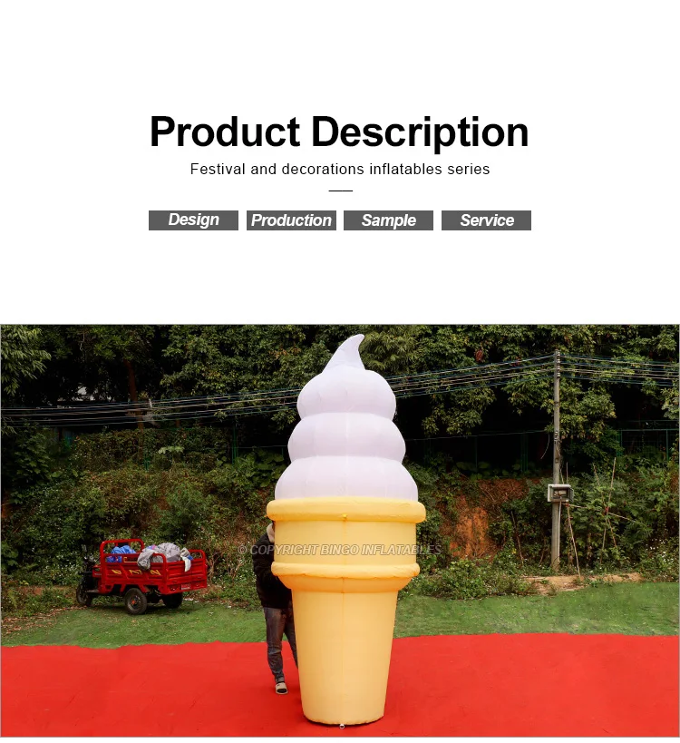 Custom Design Giant Inflatable Ice Cream Cone With LED Lights for Shop ...