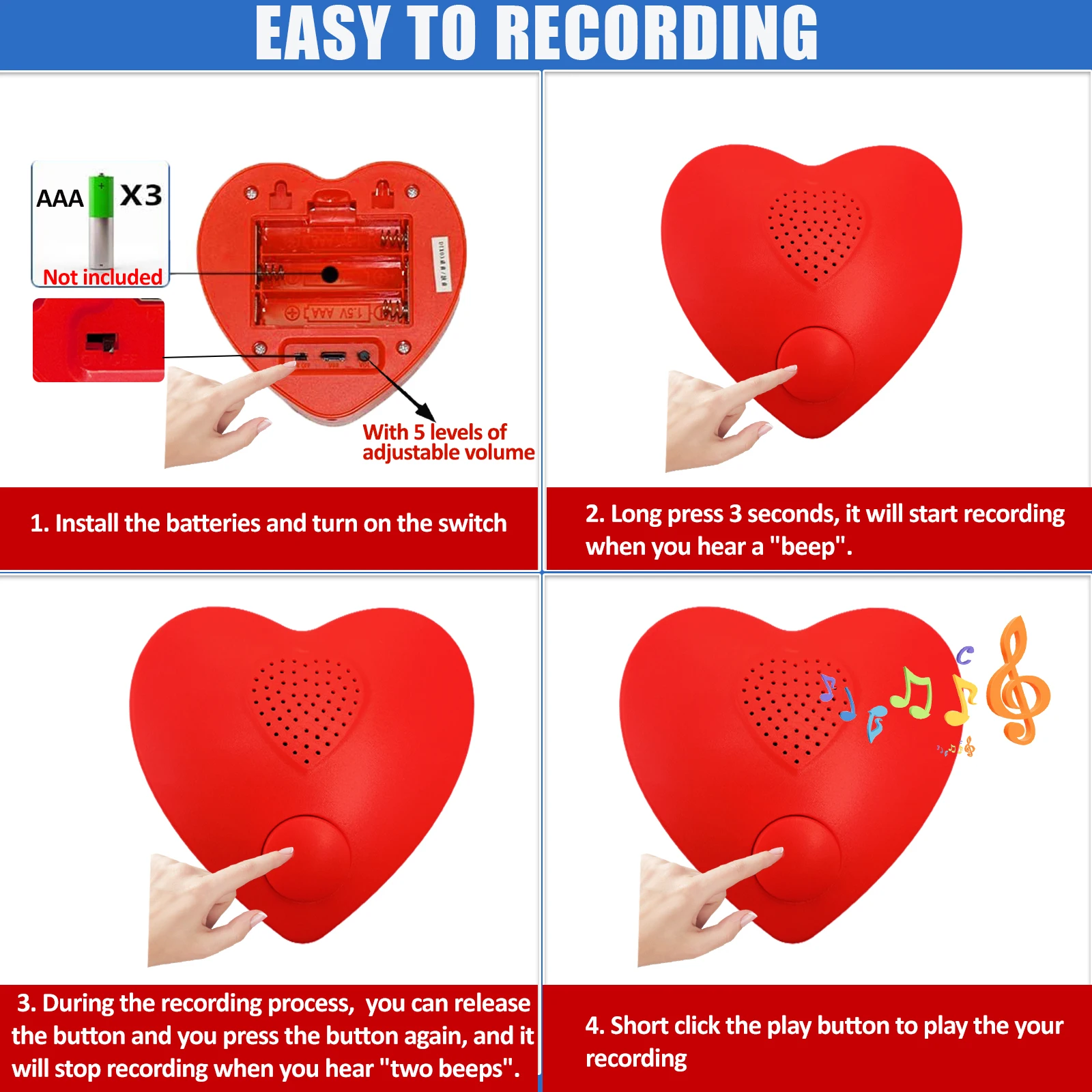 Heart-shaped Recordable Sound Voice And Music Chip Recorder Box Module ...