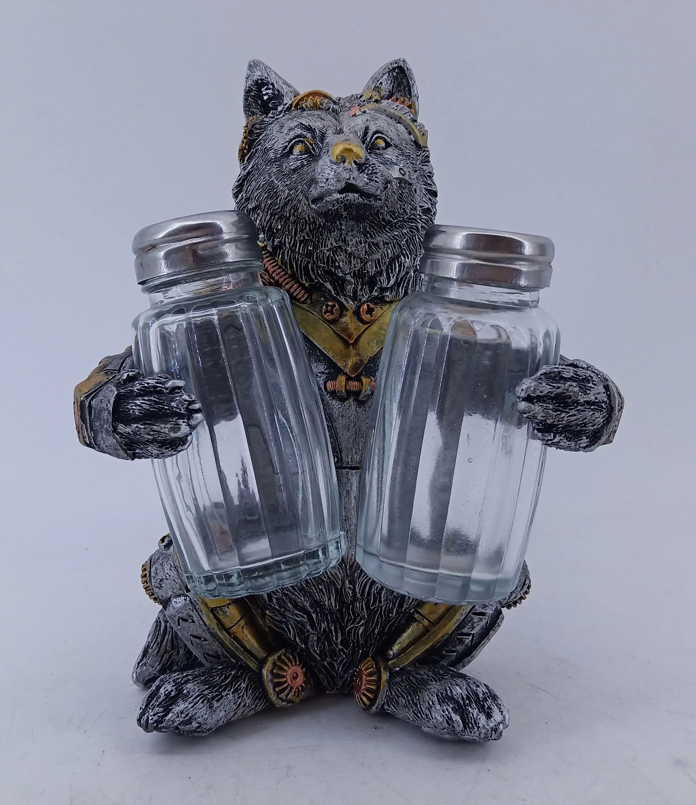 Realistic Polyresin Wolf Salt Holder Sculpture Steampunk Animal For ...