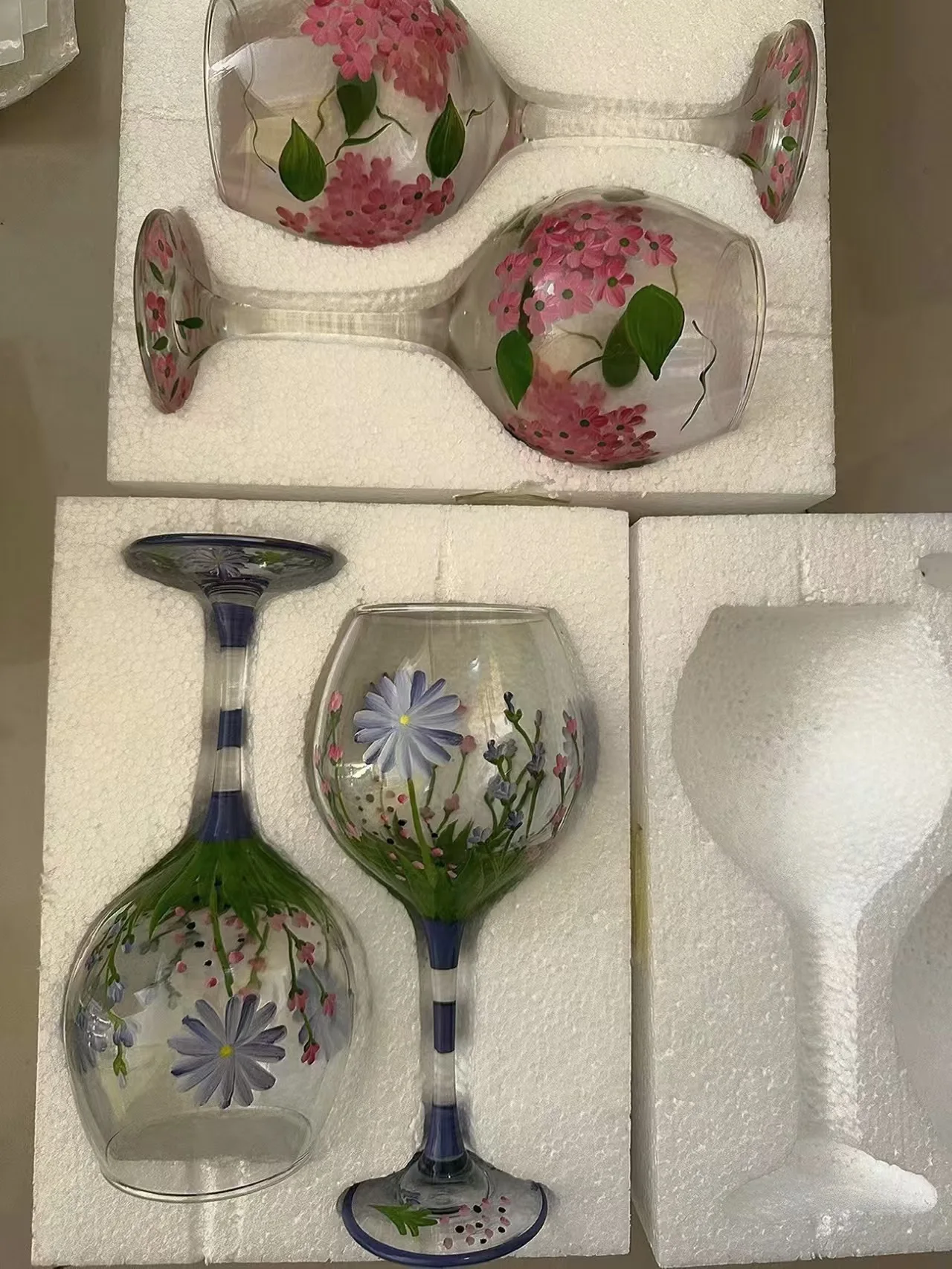 Hand Painted Flower Glass Goblets Vintage Wine Glasses Hand Painting ...