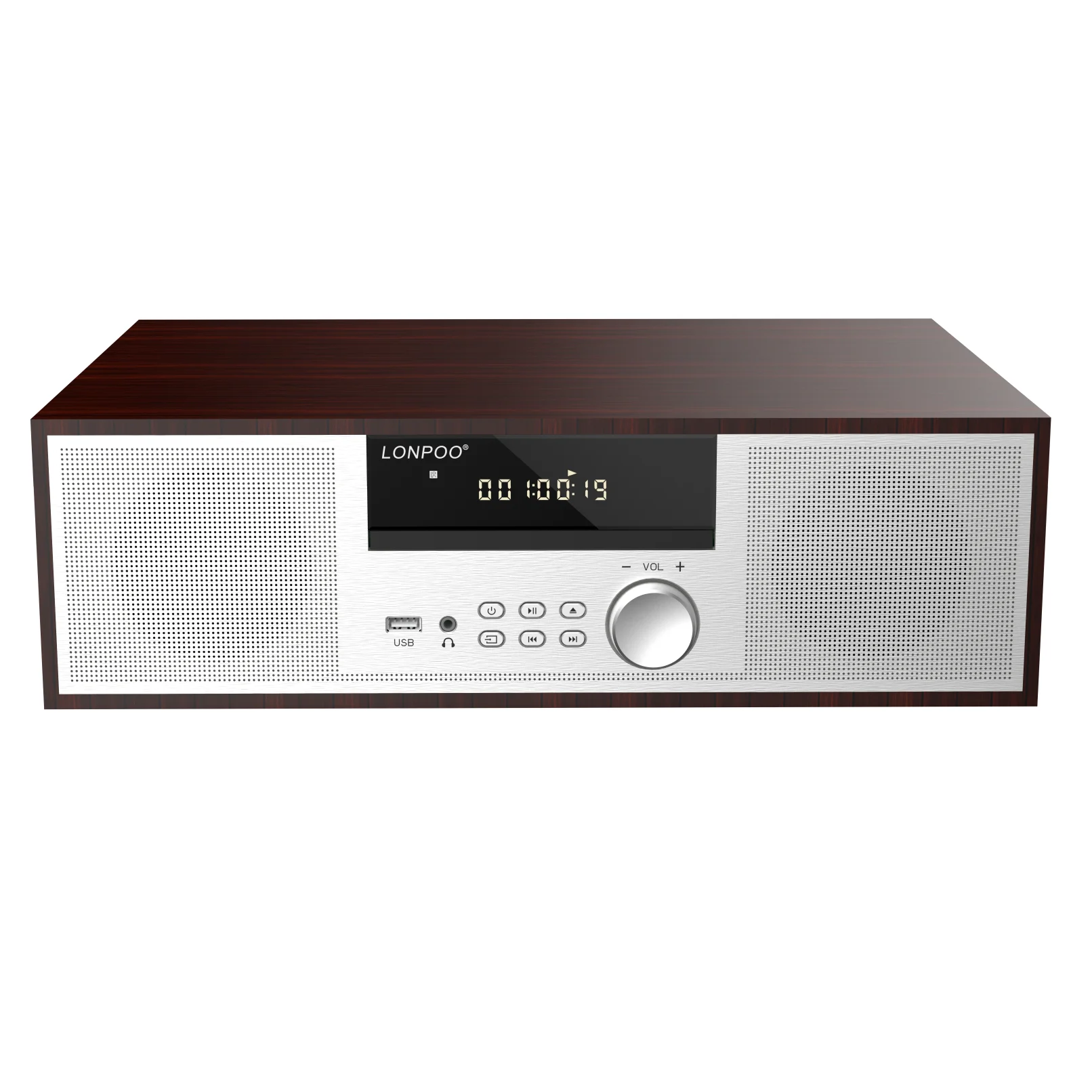 Portable CD Player - Home Wooden Stereo System with Speakers