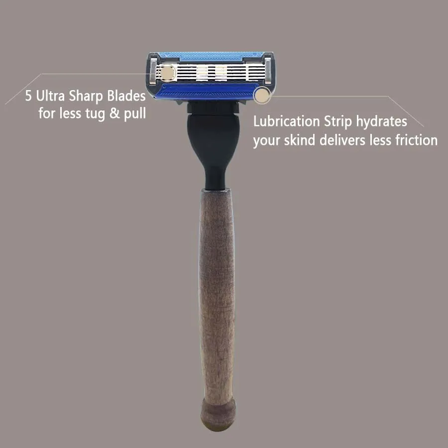Personal Shave Razor Wooden Handle Razor 5 Blade Razor For Men - Buy ...