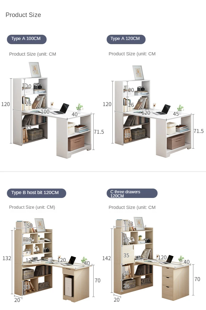 Modern Escritorio Wooden Corner Desk Bookcase Combination