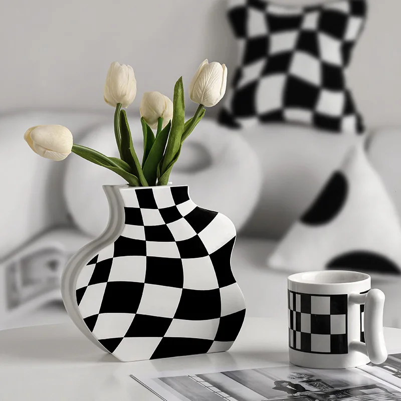 Modern Handmade Ceramic Simple Checkerboard Vase For Living Room Or ...