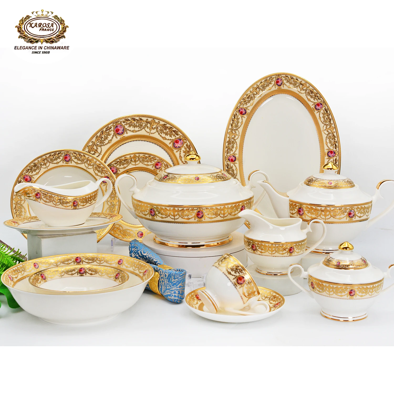 Hot Sale Luxury Style Real Gold Fine Bone China 98pcs Dinnerware Sets ...