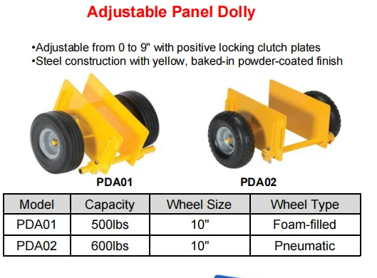Adjustable Material Handling Panel Dolly - 600LB Capacity