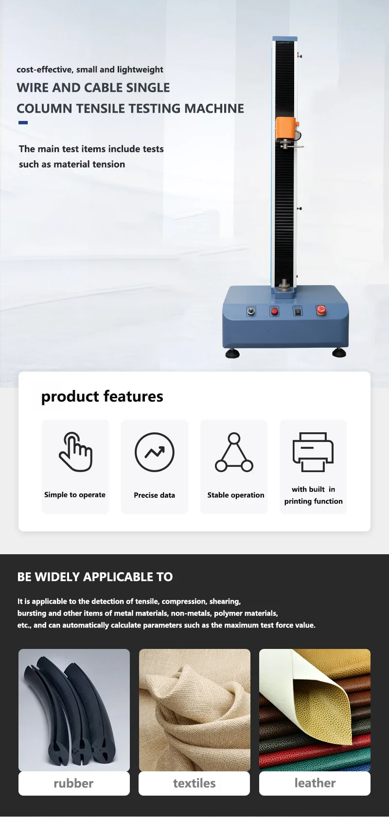 Customized High Quality Precision Single Micro Tensile Testing Machine