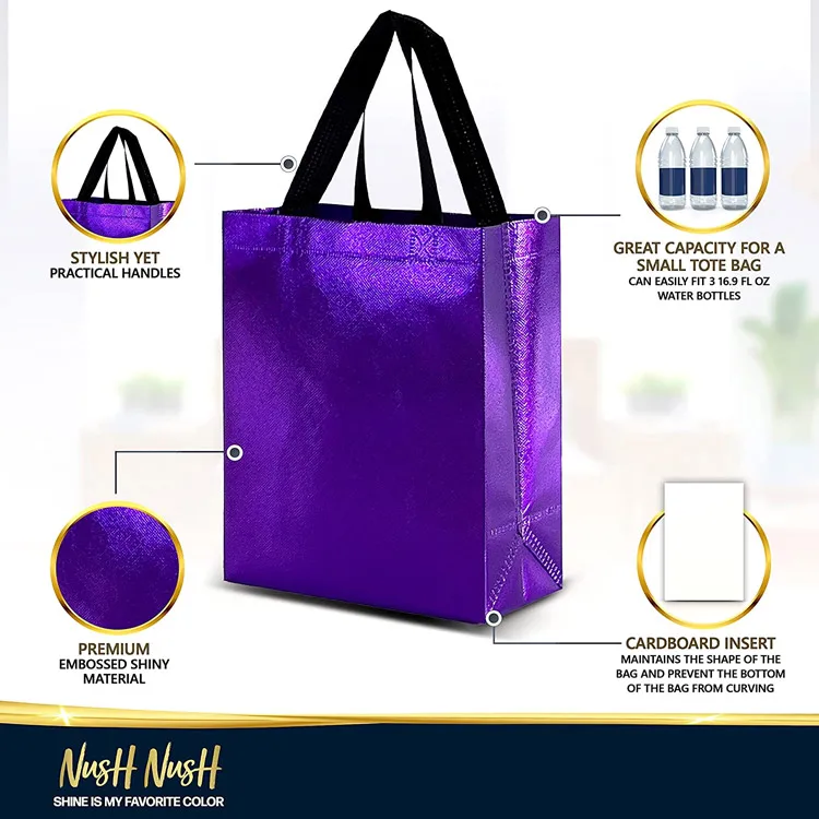 8x4x10 Reusable Shiny Purple Small Gift Metallic Shopping Carry Bag ...
