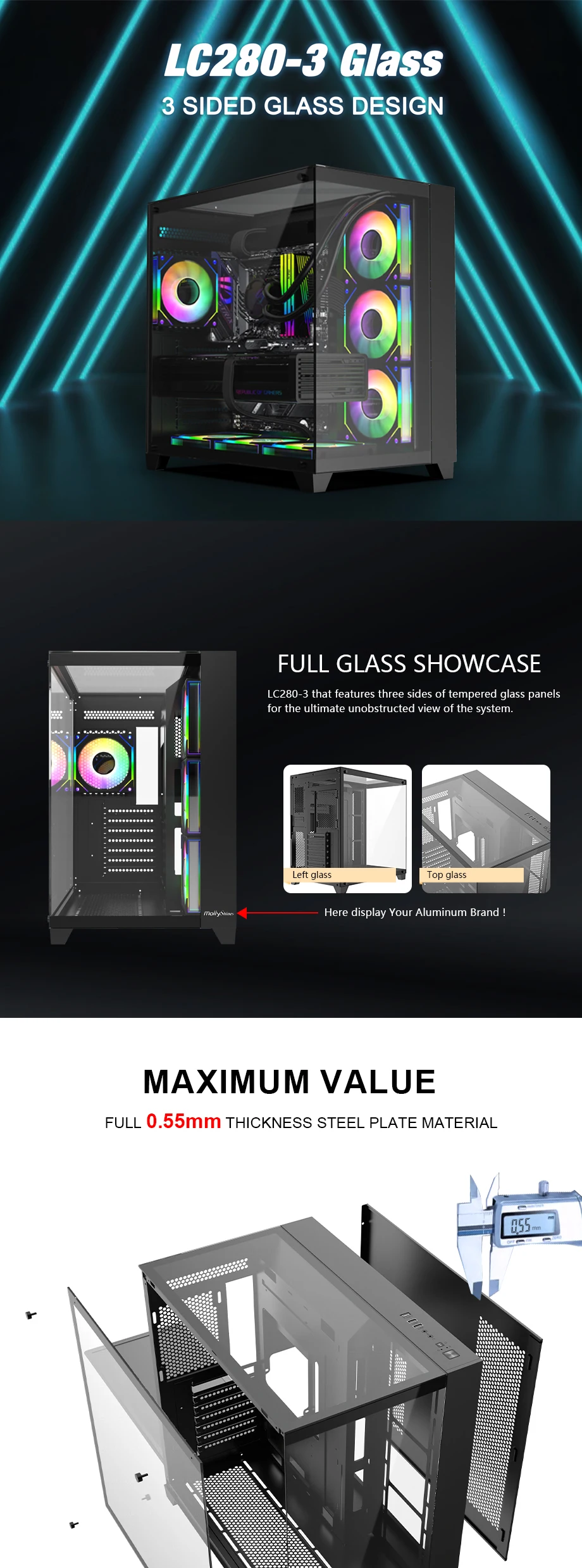 2024 New Trend PC Case High Quality OEM ODM 3 Sides Tempered Glass ...