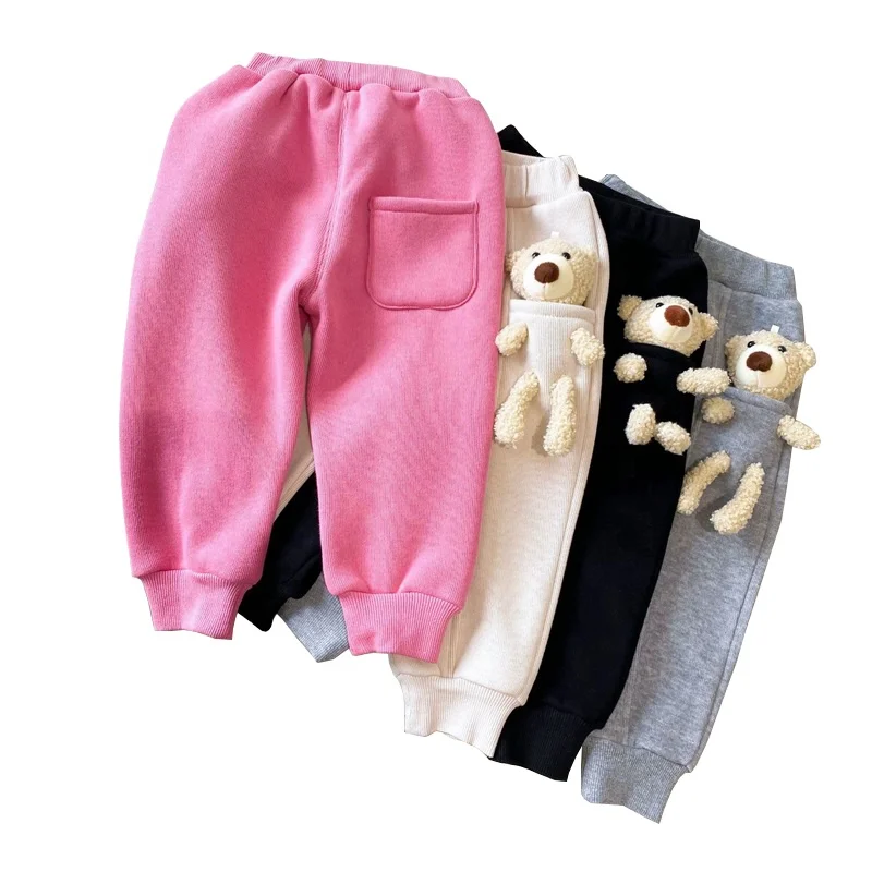 New Arrival Autumn Winter Baby Boys Girls Cartoon Bear Pants Kids Warm Fleece Trousers