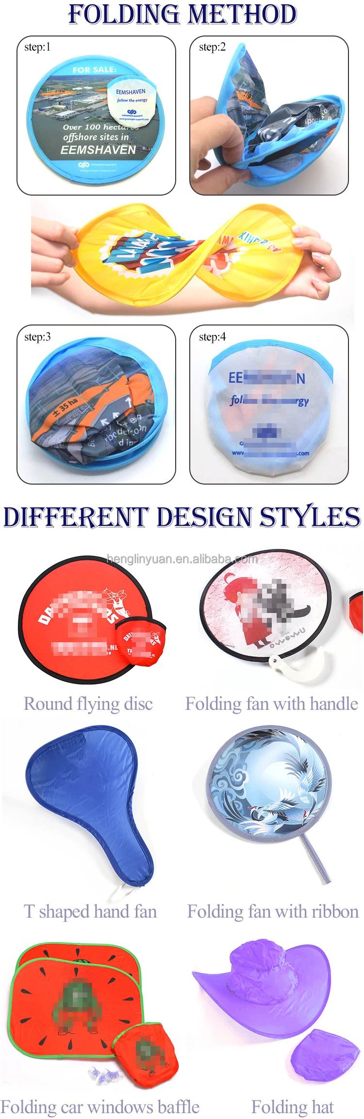 HLY Custom Printed Soft Nylon Flying Disc Round Nylon Hand Folding Fan ...