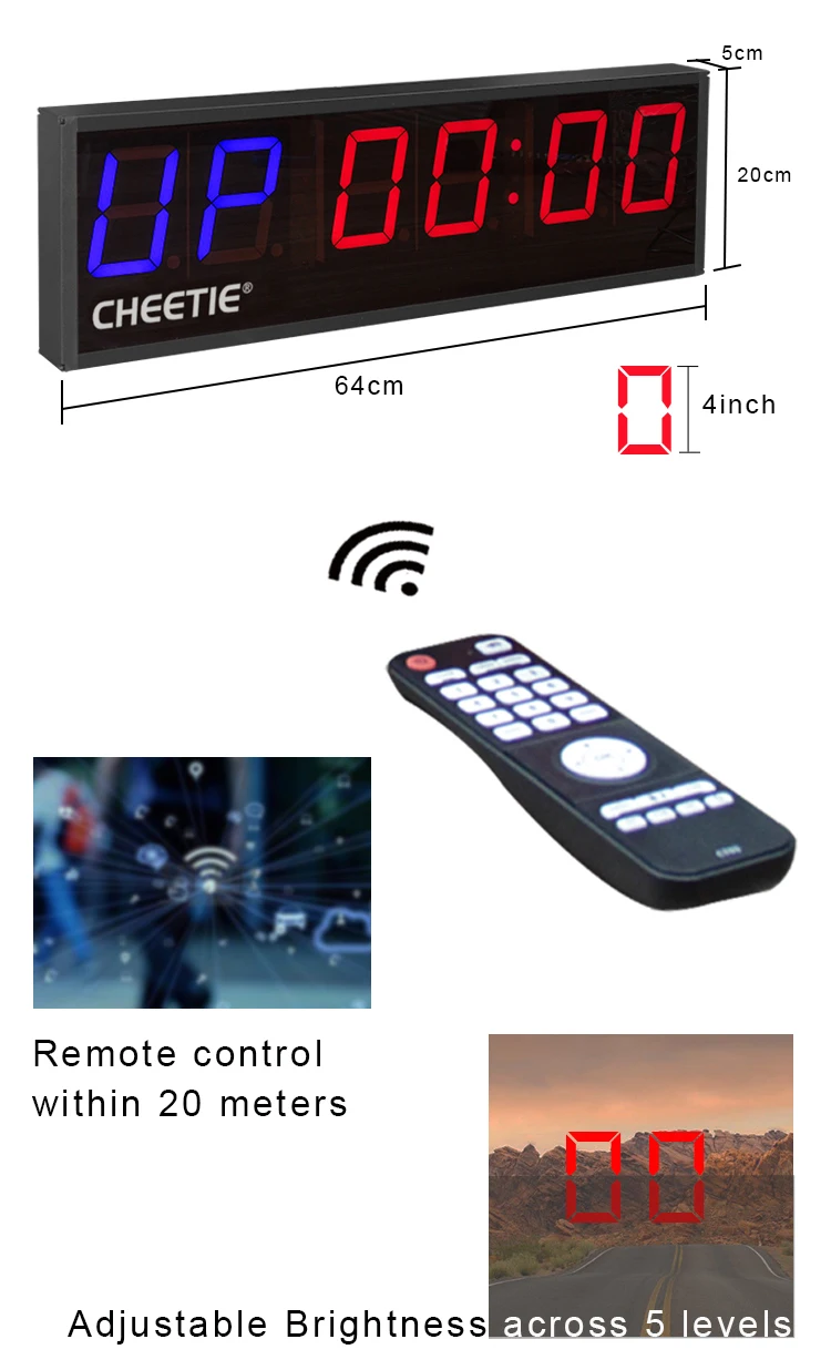 CHEETIE CP50 Large Personalized Display Digital Interval Clock Crossfit ...