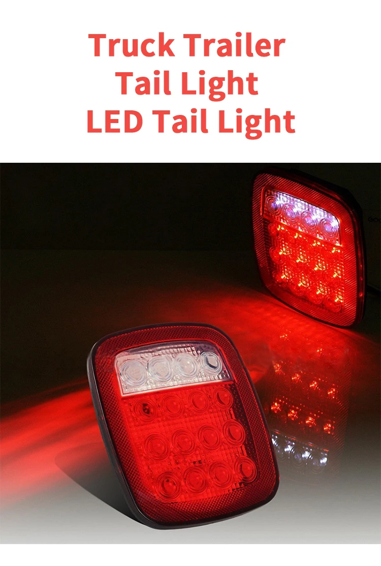 16 LED Rectangle Truck Tail Light Stop/Turn/Signal/Reverse/Brake for ...