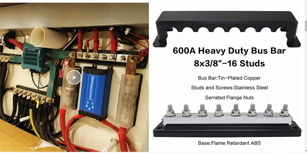 Amomd 600a High Current Laminated Busbar 8 Studs Stainle Steel Earth ...