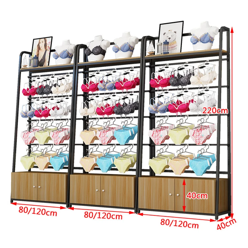 Kainice Stainless Steel Shelving Gondola with Hook Wooden Underwear ...