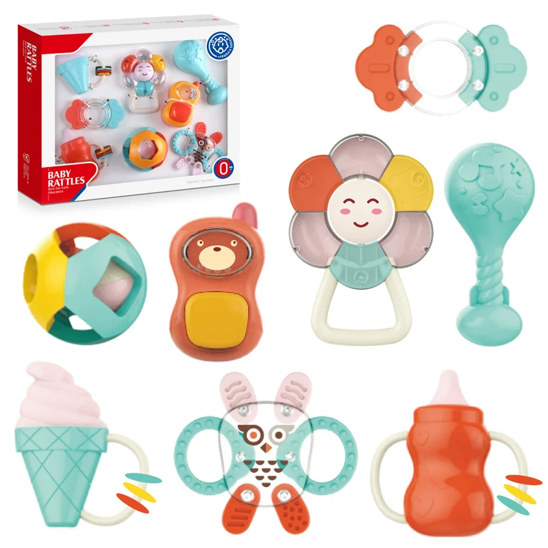 Baby Sensory Rattles Teething Toys Soft Baby Teether Food Grade ...