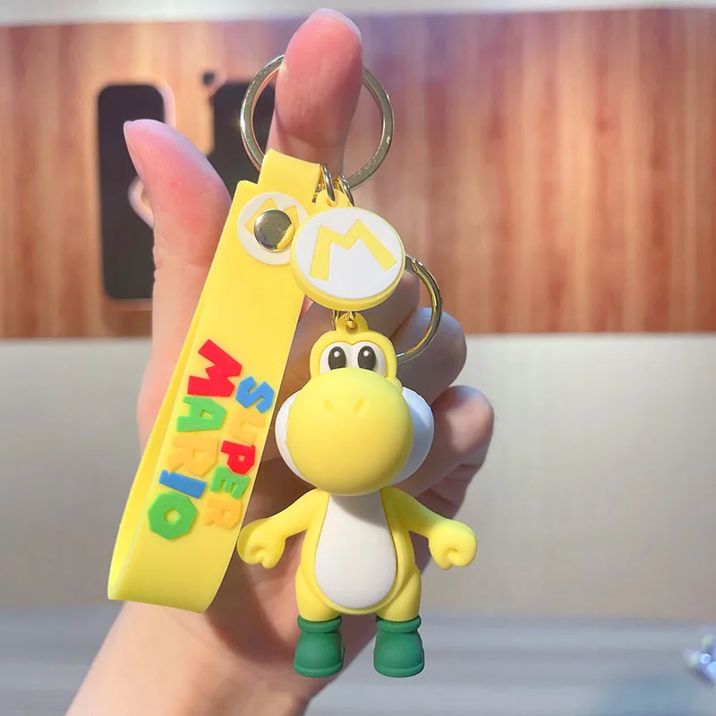 Lovely Cartoon Mario Yoshi Keychain 3D Doll Backpack Decoration Car Key ...