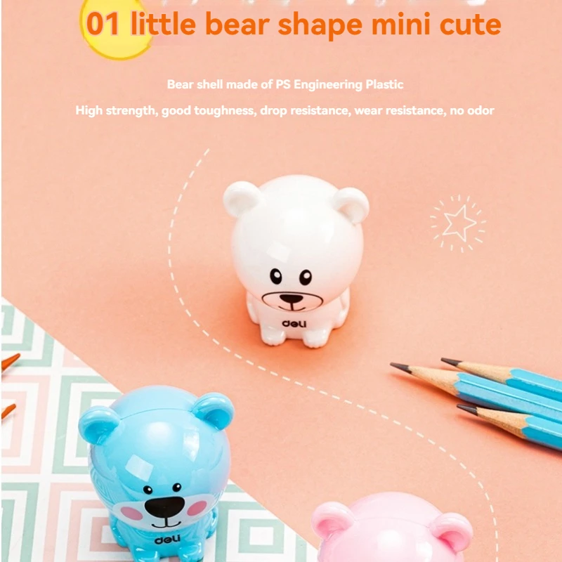 Deli 0573 Mini Hand-Operated Pencil Sharpener - Cute Bear