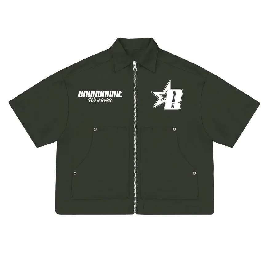 Custom Vintage Mens Crop Top Boxy Fit Zip Up Collar Shirt Oversized ...