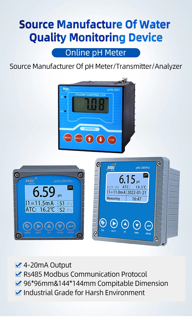 Boqu Water Quality Pharmaceutical Fermentation Medical Water 0-14ph Industrial Online Ph ...