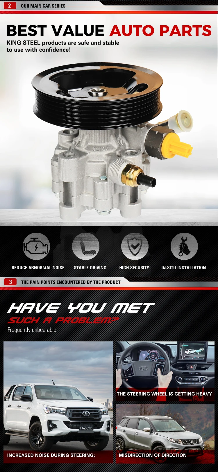 KINGSTEEL OEM 44310-08010 44320-33150 44310-33140配件汽车液压助力转向泵丰田SIENNA ...