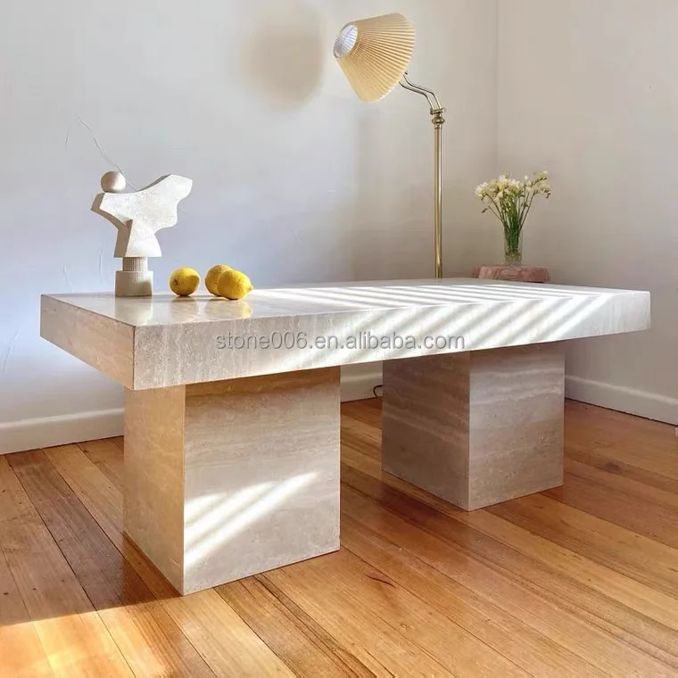 Modern Luxury Natural Beige Limestone Rectangular Coffee Table Creative ...