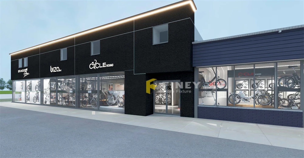 Custom Bike Shop Interior Layout - Display Racks & Shelves