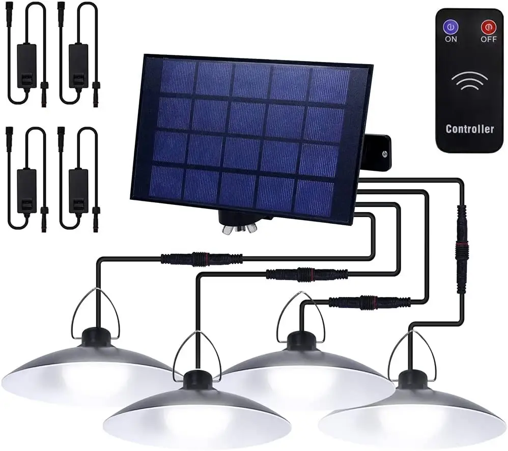 3m Front Porch Solar Light 4 Head Sheds Yards Garden Solar Pendant Lamp ...
