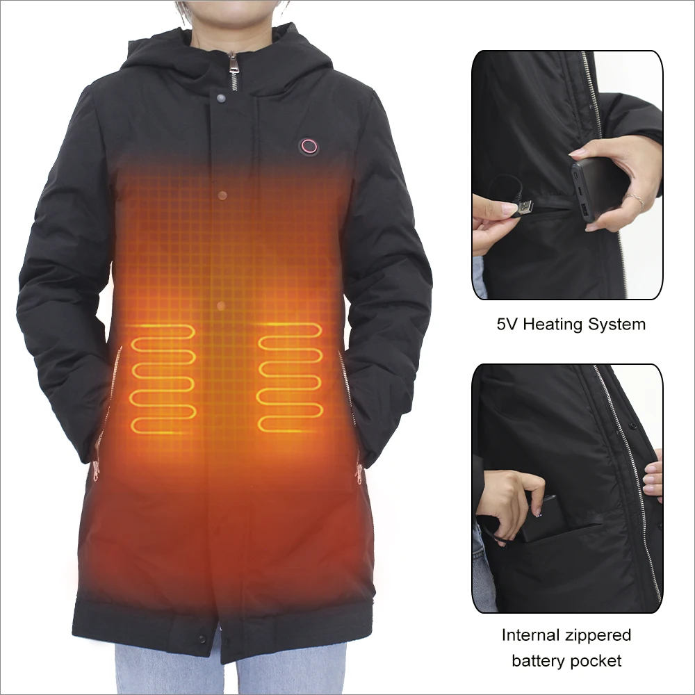 Womens Down Puffer Battery Heated Long Jacket Parka With Hood - Buy ...