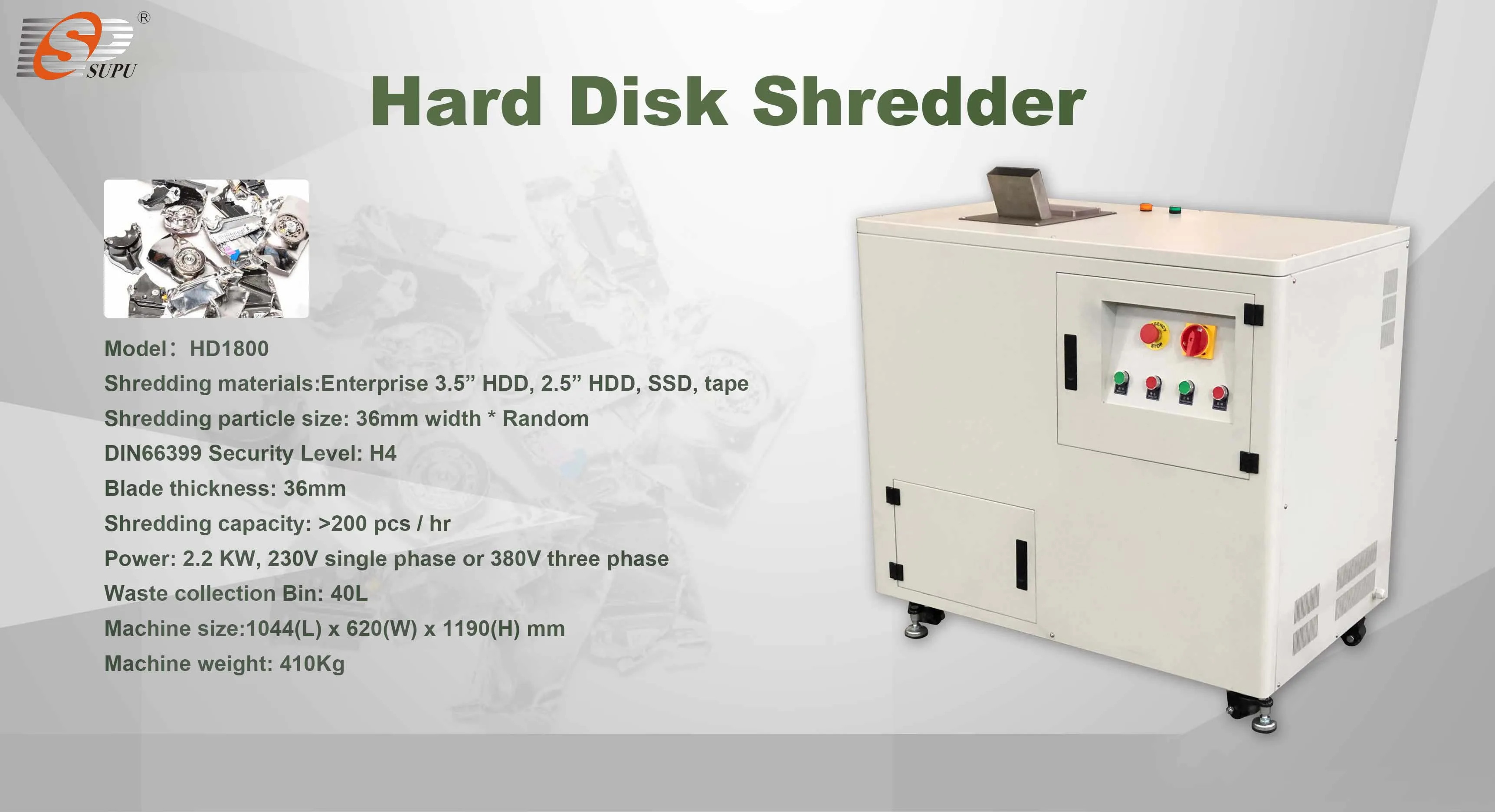 Commercial Double Shaft H4 Level Hard Disk Shredder for Data ...