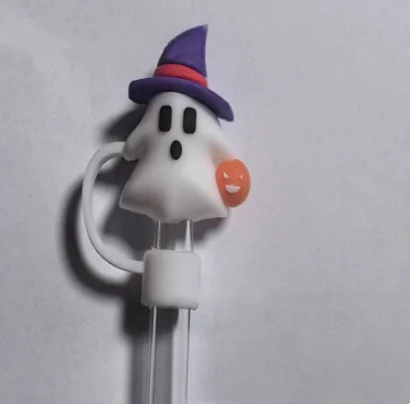 Hot Reusable10mm/0.4In Cute Ghost Straw Covers Cap Halloween Boo Ghost ...