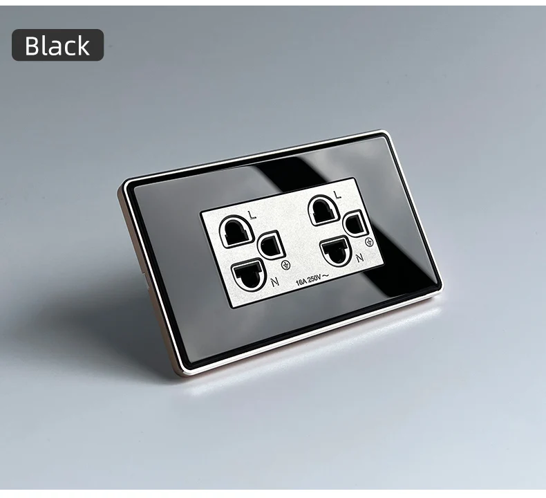 US Wall Socket - 120 Standard 250V - White Black Tempered Glass