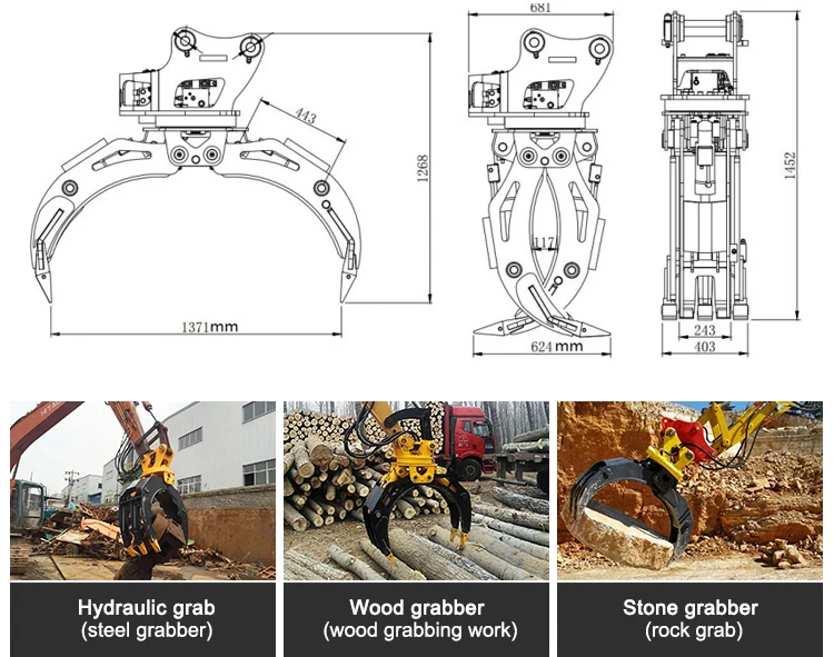 5-8ton Excavator Log Grab Bucket Hydraulic Single Cylinder Rotating ...