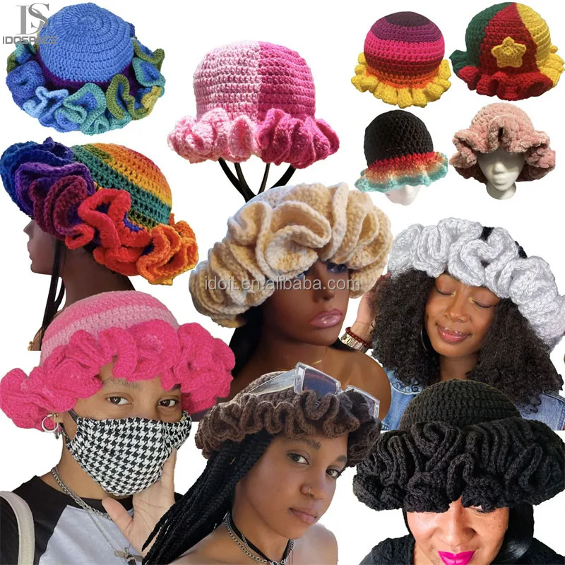IDOIT Women Crochet Bucket Hats - Y2K Fashion Knit Hats