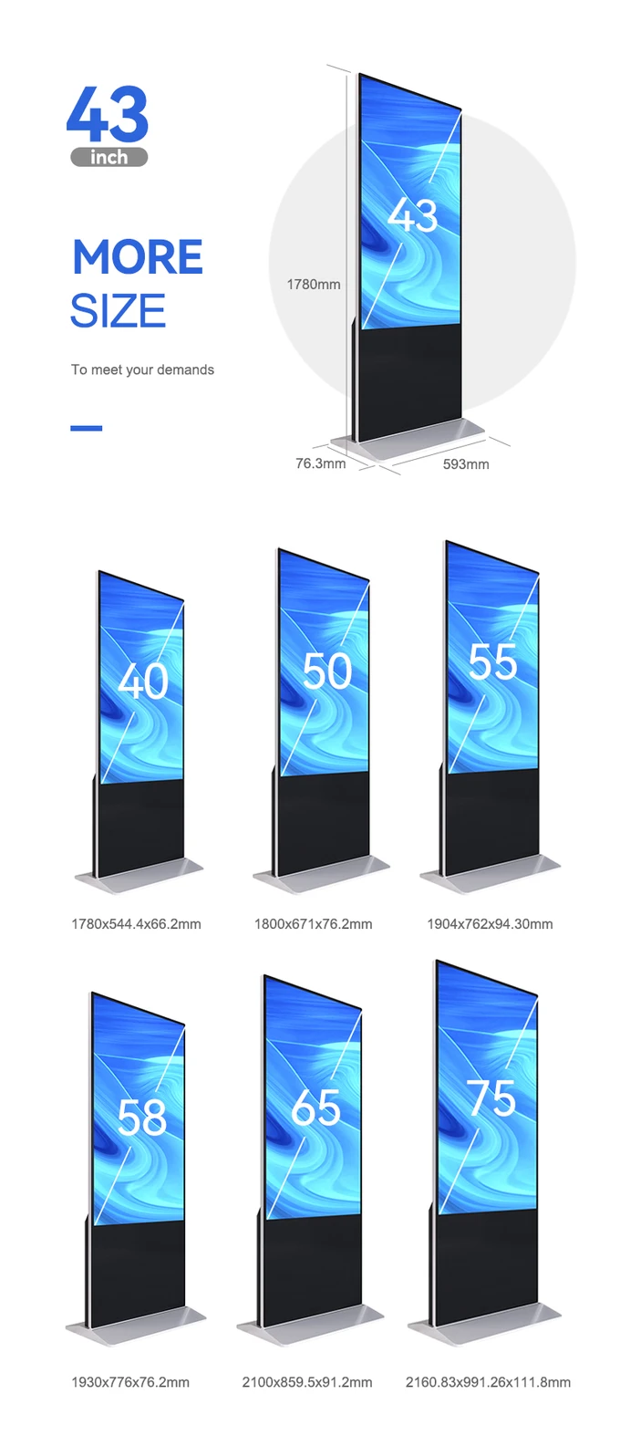 43 Inch Floor Standing Indoor Billboard Led Advertising Screen Digital ...