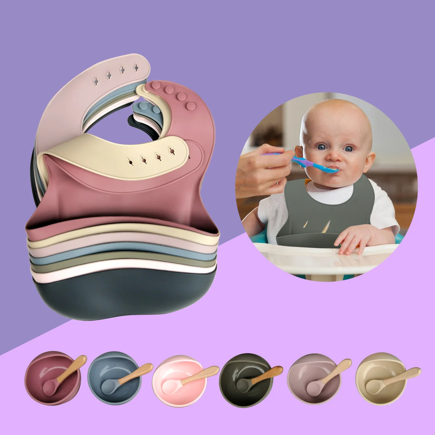 Children Dinnerware Baby Silicone Feeding Set Kids Tableware Suction ...