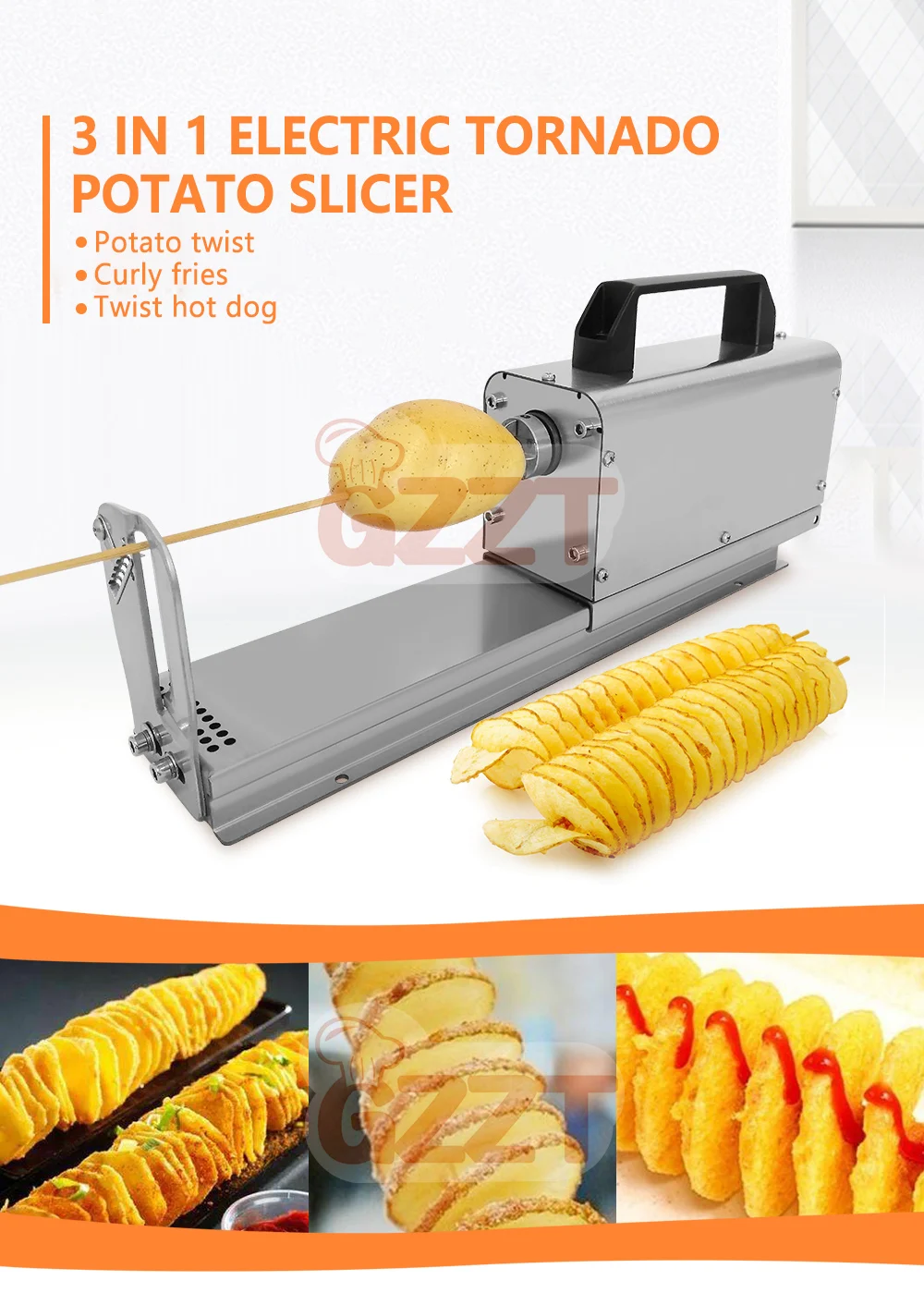 Electric 110V 220v Potato Twister Machine - Curly Fries Cutter